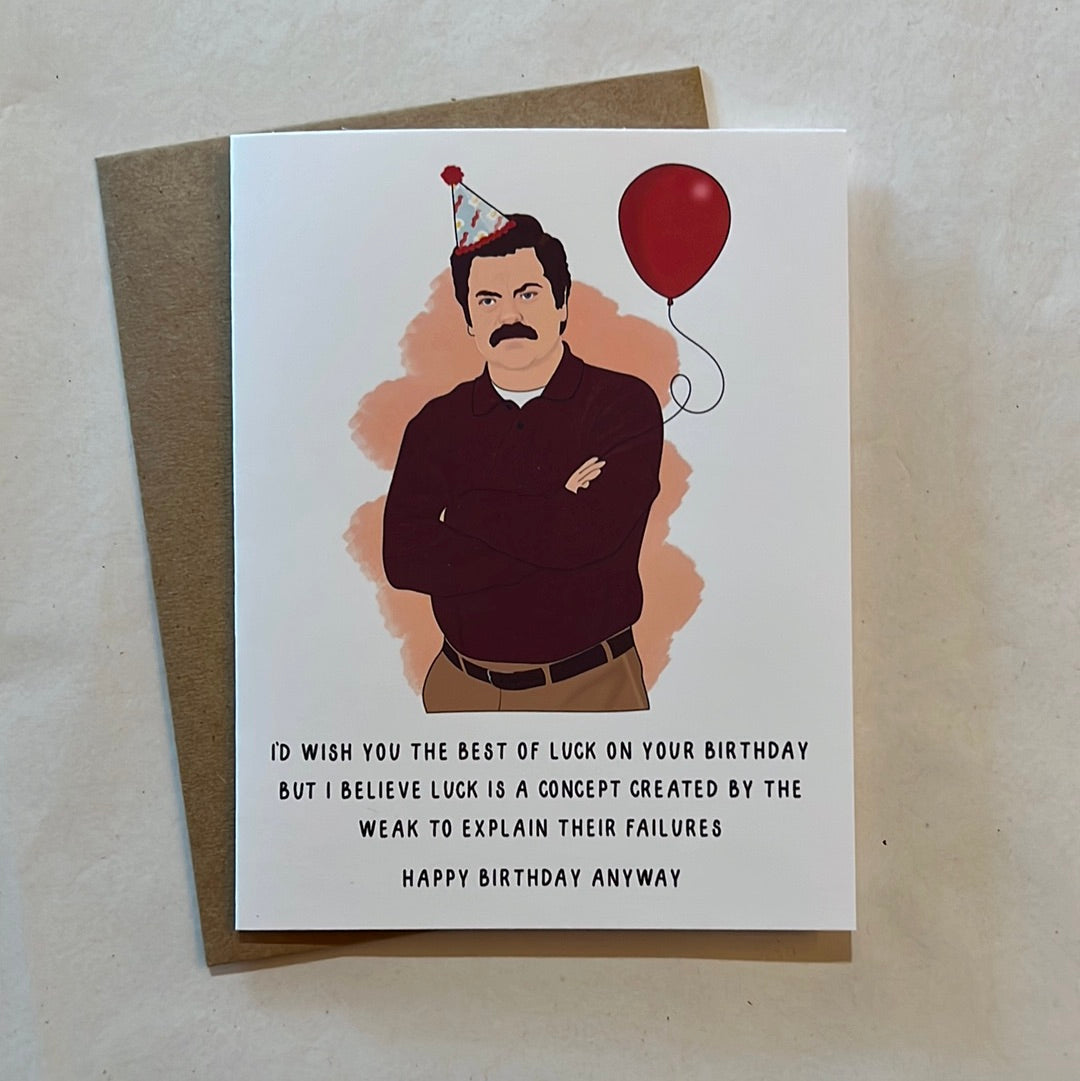 Ron Swanson Good Luck Card | Indie Indie Bang! Bang!
